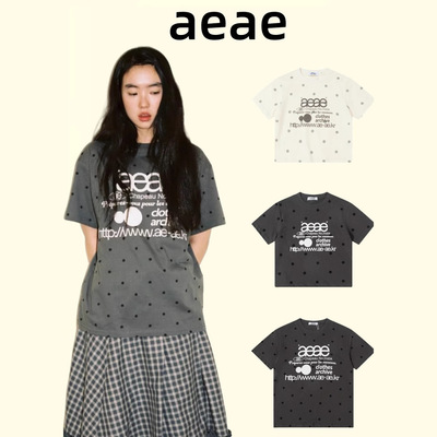 韩国aeae波点短袖女新款字母印花宽松T恤女圆领显瘦短上衣