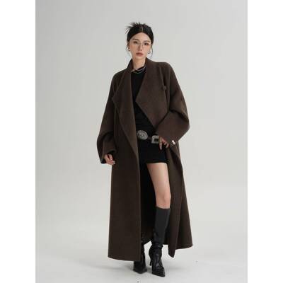 SRYS AME气质高级感咖色斜扣羊毛大衣呢子毛呢外套秋冬装新款女装