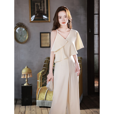 香槟色晚礼服裙女轻奢小众高端主持人高级感端庄大气连体裤裙裤装