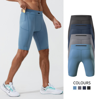Men stretch compression fitness tight shorts男运动速干五分裤