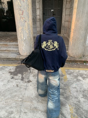 街头风水洗破坏泼墨拉链连帽卫衣