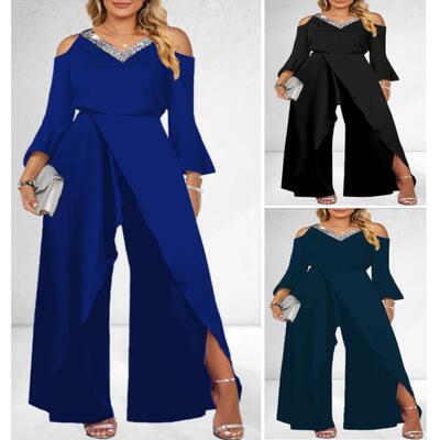 Women's split sequin collar wide leg sleeve flared sleeve