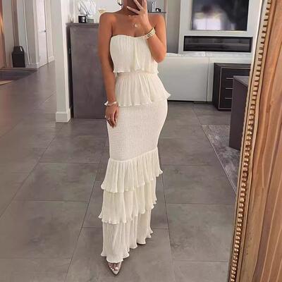 Noble goddess strapless, pleated, ruffled long skirt