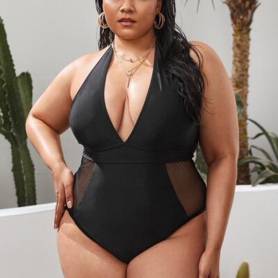 One-piece swimsuit women's plus size black slimming