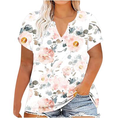 Printed short sleeved T-shirt plus size women's top