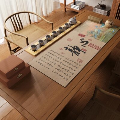 中式禅意桌旗吸水皮革茶席沥水垫