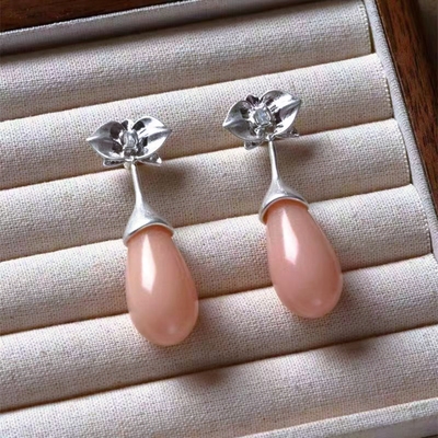 宋轶同款新中式粉色陶瓷兰花耳环女轻奢小众设计高级感耳坠耳饰