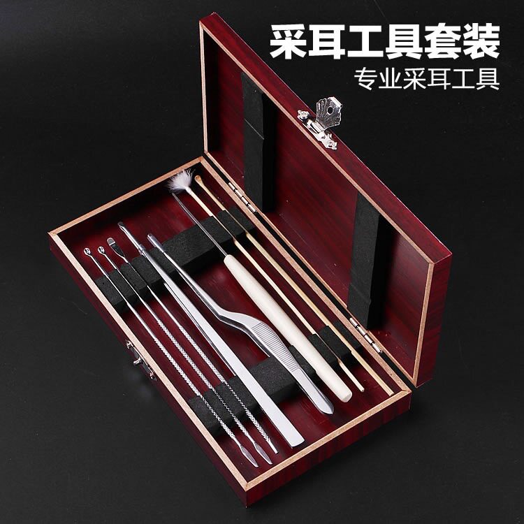 木盒采耳8件套木盒装采耳工具套装 挖耳勺专业掏耳朵鹅毛棒 其他