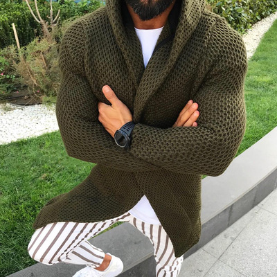 Men's autumn long sleeve cardigan hooded knitted sweater top