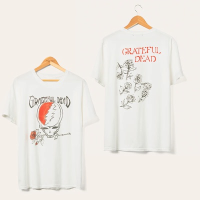 骷髅玫瑰美式休闲直喷短袖T恤