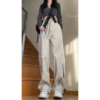 酷帅夏季薄款阔腿冲锋裤男女美式vibe机能防风防水小众工装长裤子