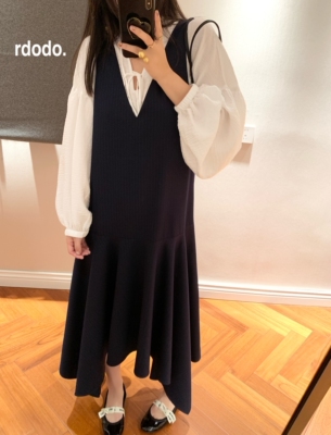 Rdodo剪裁很棒很爱穿 百搭优雅日常通勤精纺哔叽条纹背心连衣裙