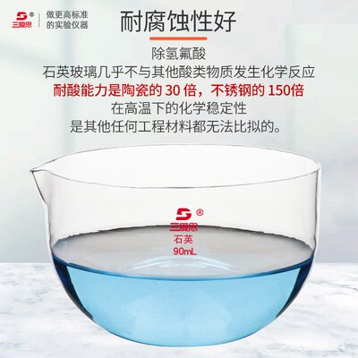 石英蒸发皿纯净透明不惧冷热平底圆底直径90毫米150ml白色S01