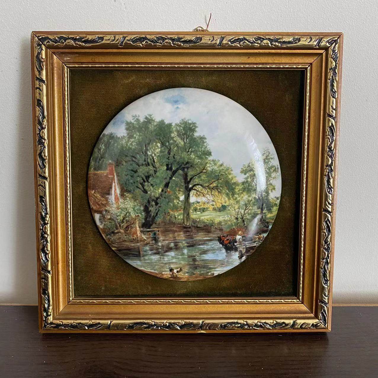 Genuine Staffordshire 60年代英国风景瓷板画 中古装饰瓷画摆件