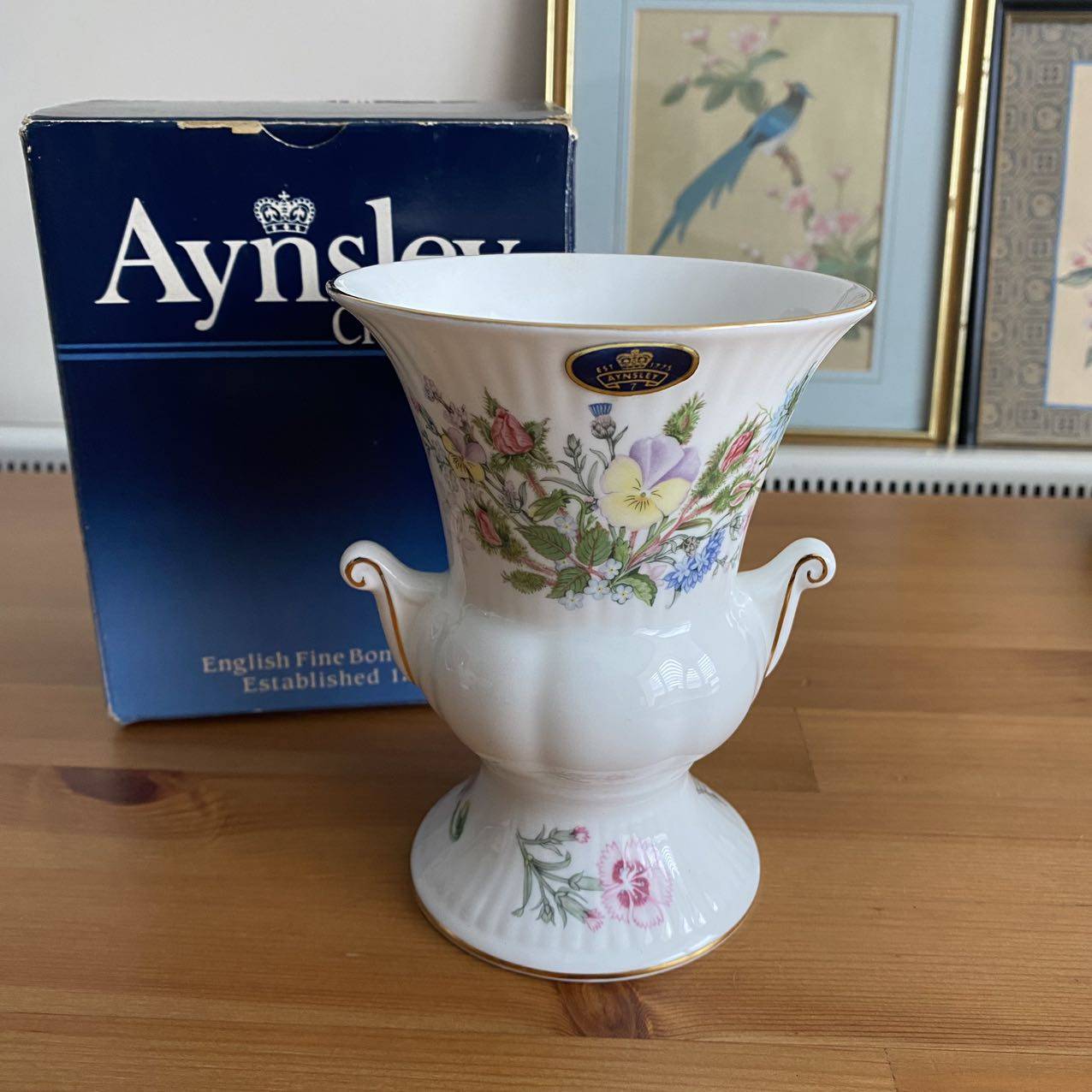 AYNSLEY 安兹丽 Wild Tudor 野生都铎原盒收藏双耳花瓶 桌面摆件