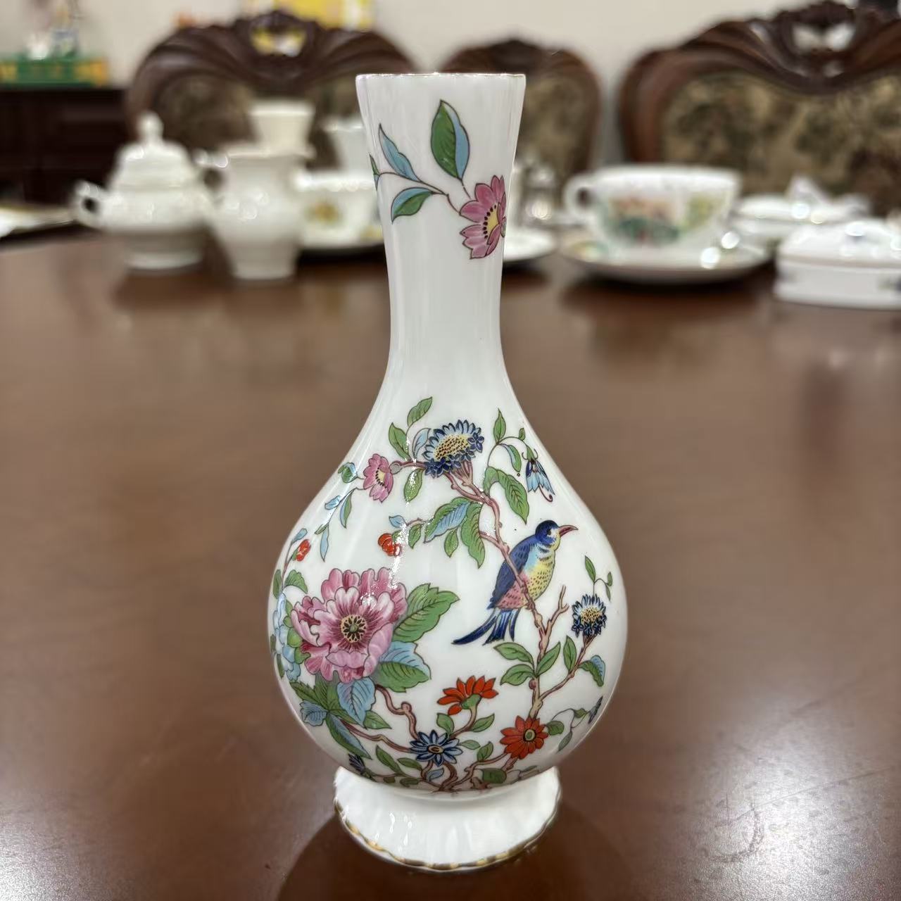 AYNSLEY 安兹丽 PEMBROKE 中古收藏骨瓷描金花瓶 花鸟赏瓶 瓷摆件