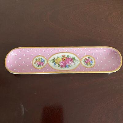 DRESDEN 德累斯顿 德国古董手绘花卉长盘 收藏摆件项链盘 首饰碟