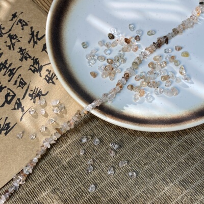 天然黑金超七3*5mm有孔碎石手工diy串珠子手链项链饰品材料S223