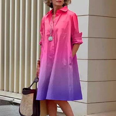 中长款长袖宽松衬衫连衣裙女