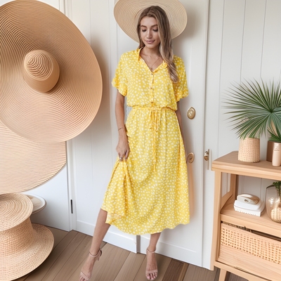 时尚女装波点短袖连衣裙衬衫裙