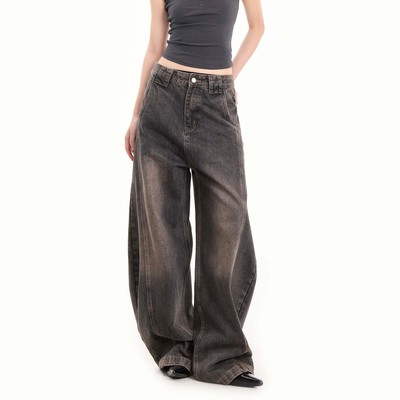 CMF美式街头重工复古水洗做旧弯刀廓形香蕉牛仔裤时尚潮流