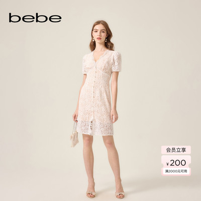 【博主同款】bebe2026夏季新款女士含棉千金风蕾丝连衣裙250002