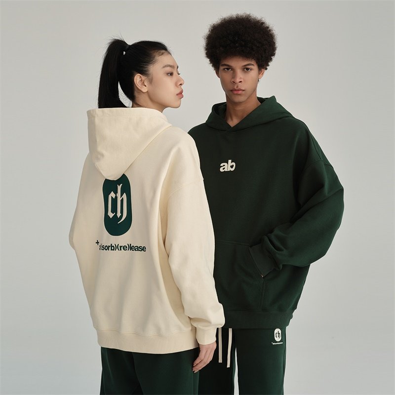 CHINISM CHab字母logo印花连帽卫衣男美式秋季重磅宽松情侣款帽衫_虎窝淘