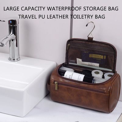 Leather Toiletry Bag for Men Women Dopp Kit Mens Hanging Toi