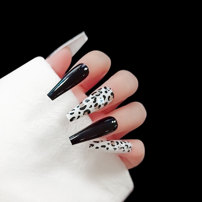 24Pcs/Box Leopard Fake Nails Long French Ballet False Nail