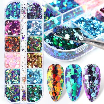 1 Set Chameleon Nail Sequ Mermaid Mirror Hexagon 3D Glitter
