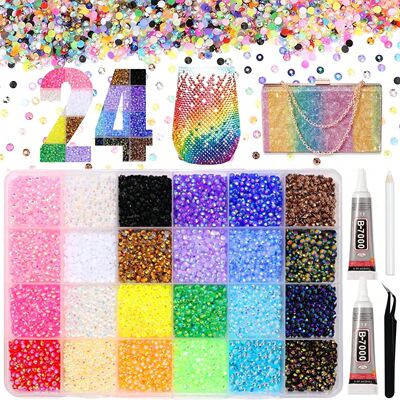 Bedazzling Kit, 24 Colors Resin Rhinestone Kit with Glue and