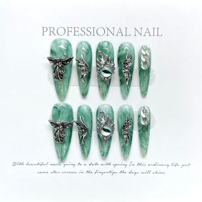 Handmade Y2k Luxury Press on Nails Long Stiletto Angle Eye D