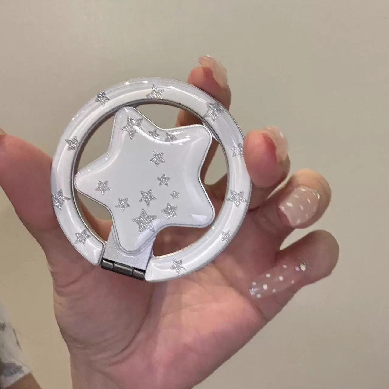 简约闪粉银星星360磁吸支架适用MagSafe手机强力吸附桌面懒人支架