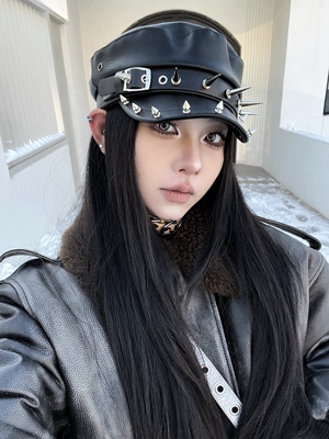 辣妹铆钉皮扣贝雷帽女百搭有型