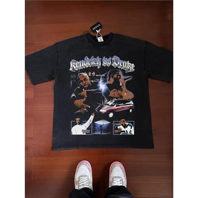 公鸭DRAKE Kendrick Lamar 美式嘻哈做旧街头复古说唱长短袖T恤潮