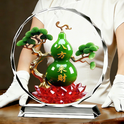 水晶葫芦摆件客厅装饰品可发光八方来财乔迁送礼桌面工艺品乔迁