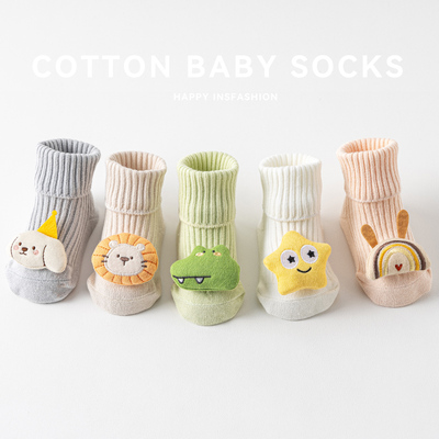 纯棉春秋季防滑学步地板中筒袜子