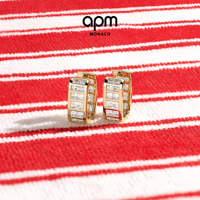 [夏季新品]APM Monaco金黄色Les Reflets耳环圈形映光方形耳饰