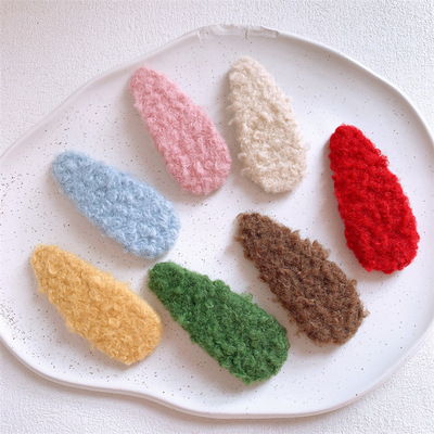 韩版儿童毛绒彩色羊羔毛发夹甜美少女侧边刘海夹碎发BB夹掰掰夹子