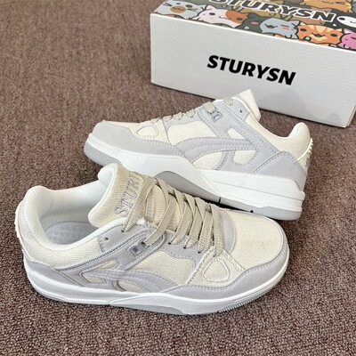 原创复古浅灰色帆布板鞋女2026春季新款小众百搭厚底运动休闲鞋子