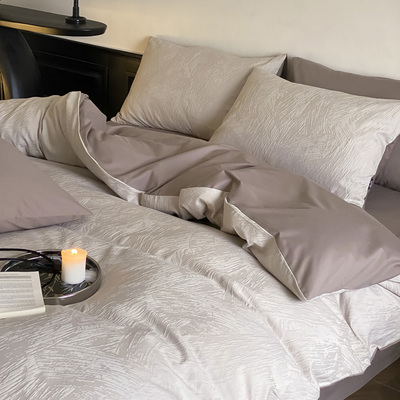 100S长绒棉全棉磨毛四件套提花纯棉简约北欧风被套床单床上用品