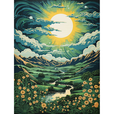 远处青山数字油画治愈油彩画手工成人解压涂色数字画填充装饰画