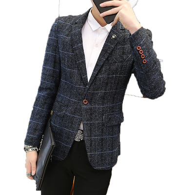 西服毛呢格子男士时尚休闲青年
