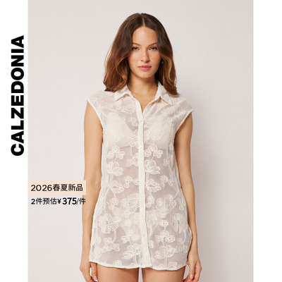 CALZEDONIA卡泽意袜26春夏海边轻盈网状蕾丝无袖衬衫罩衫0BDA220