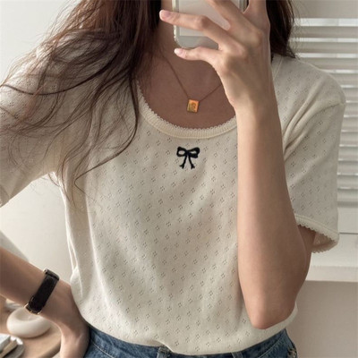 花边蝴蝶结印花短袖TEE恤