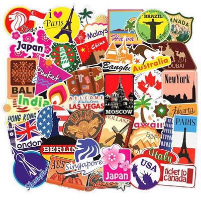 旅行国际名胜建筑涂鸦拉杆箱贴纸
