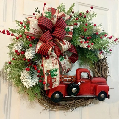 Red truck Christmas door hanging Christmas wreath decoration