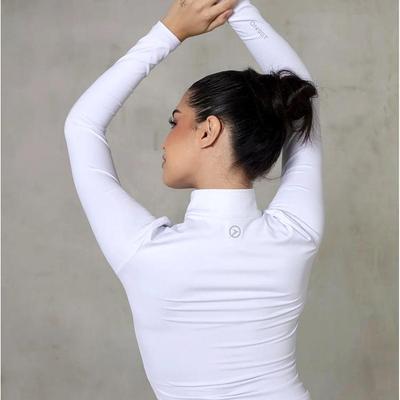 外贸女子半拉链高领健身服 高尔夫网球骑马运动跑步白色S长袖T恤