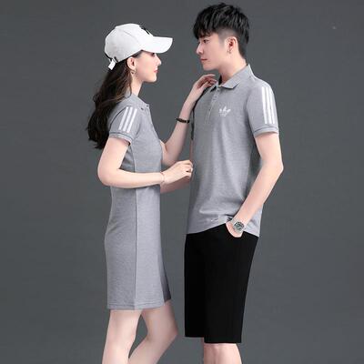 情侣装夏时尚运两动装短袖恤套宽松女运动连9659短衣裙裤男件套