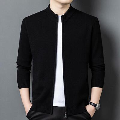 秋冬季衣25053-KK中年男士针织羊绒开衫半高装拉链毛领爸爸羊毛衫